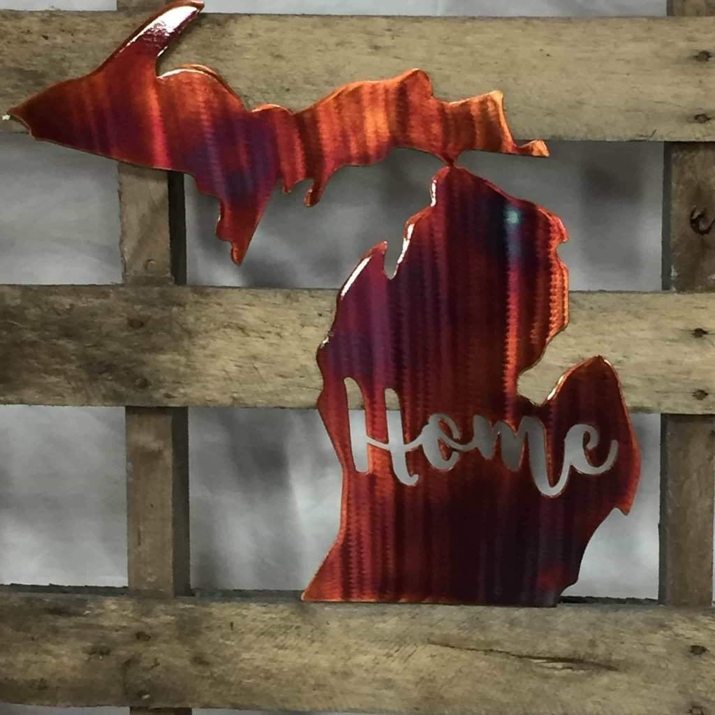 Michigan "Home" Metal Wall Art - Michigan Metal Artwork